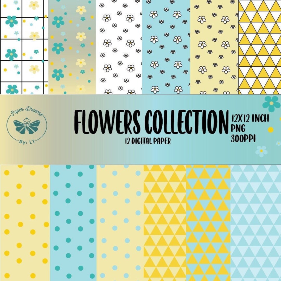 Flowers Digital Paper, Digital Paper 12"x12", Printable Paper ...