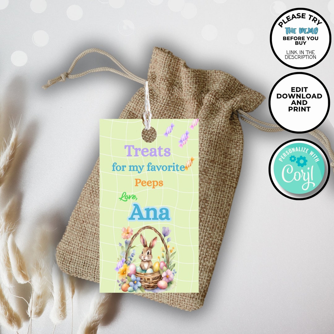 Editable Easter Gift Tag, Printable Easter Basket Name Tag ...