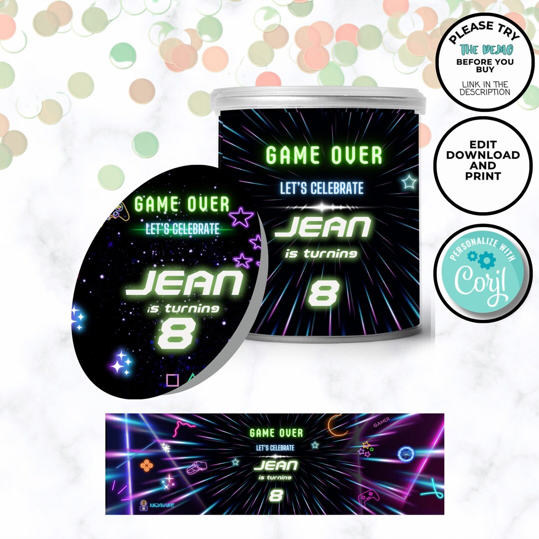 Editable Arcade Chip Can Label. Arcade and Laser Tag Mini Pringles Can ...