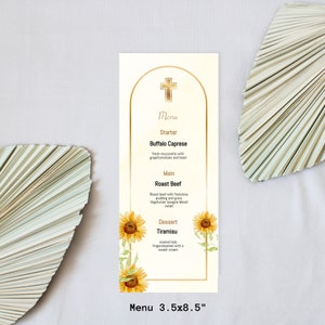 Editable Holy Communion Menu, Printable Sunflower First Communion Menu ...