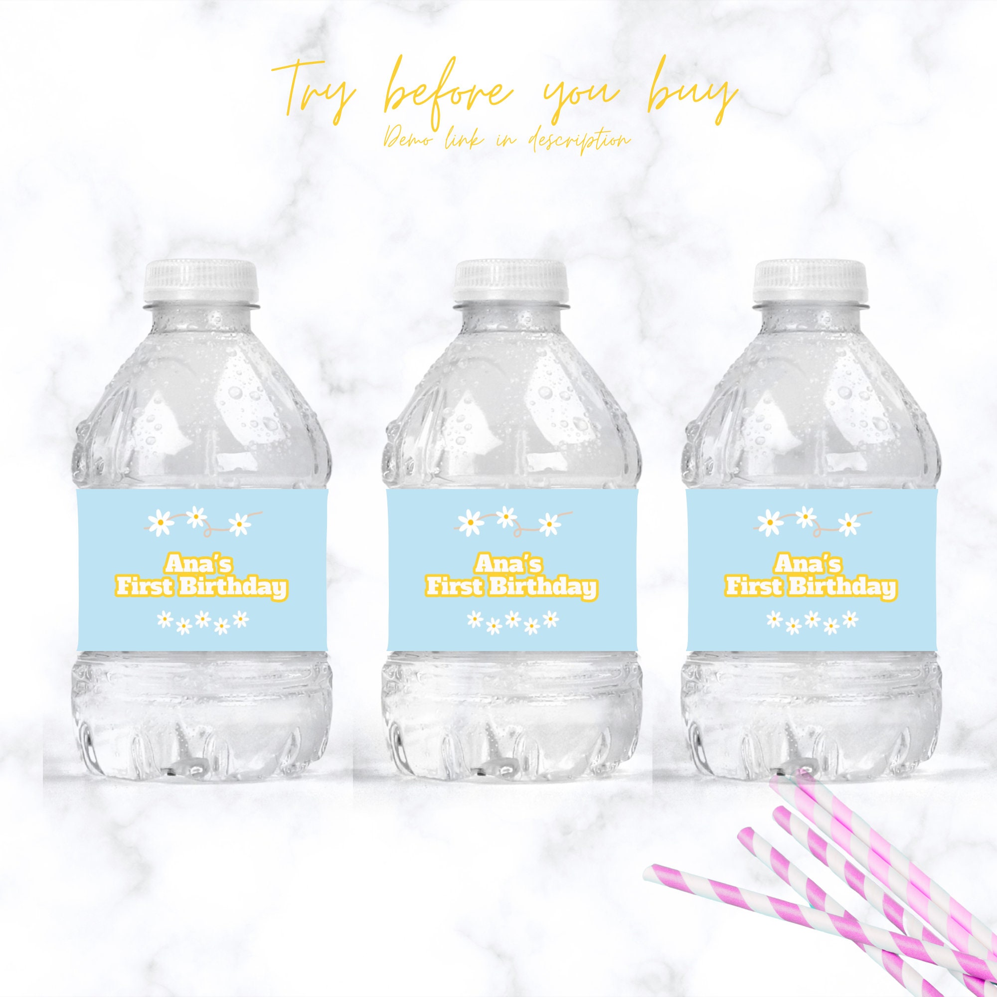Editable Daisy Water Bottle Labels, Printable Daisy Birthday Party ...