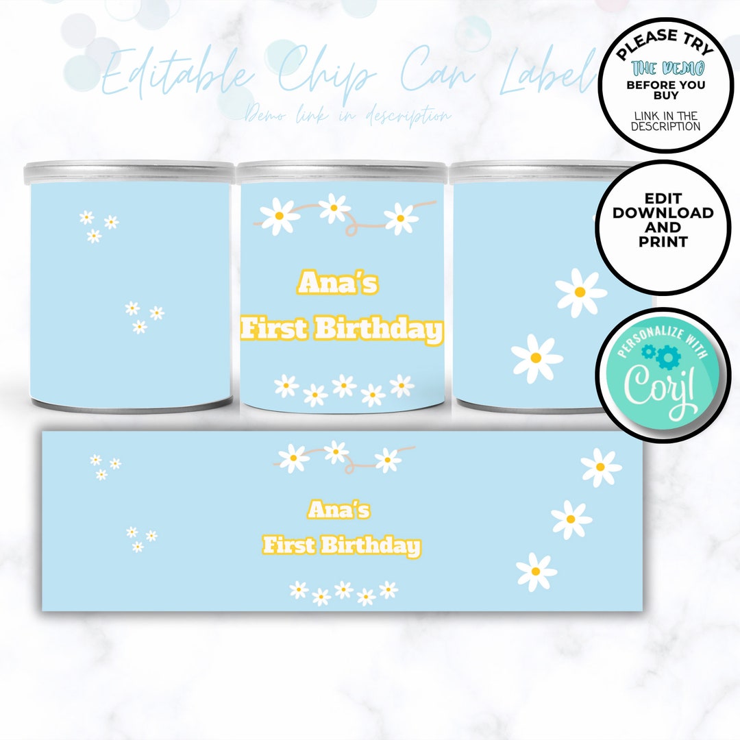 Editable Daisy Chips Can Label, Printable Daisy Birthday Party Potato ...