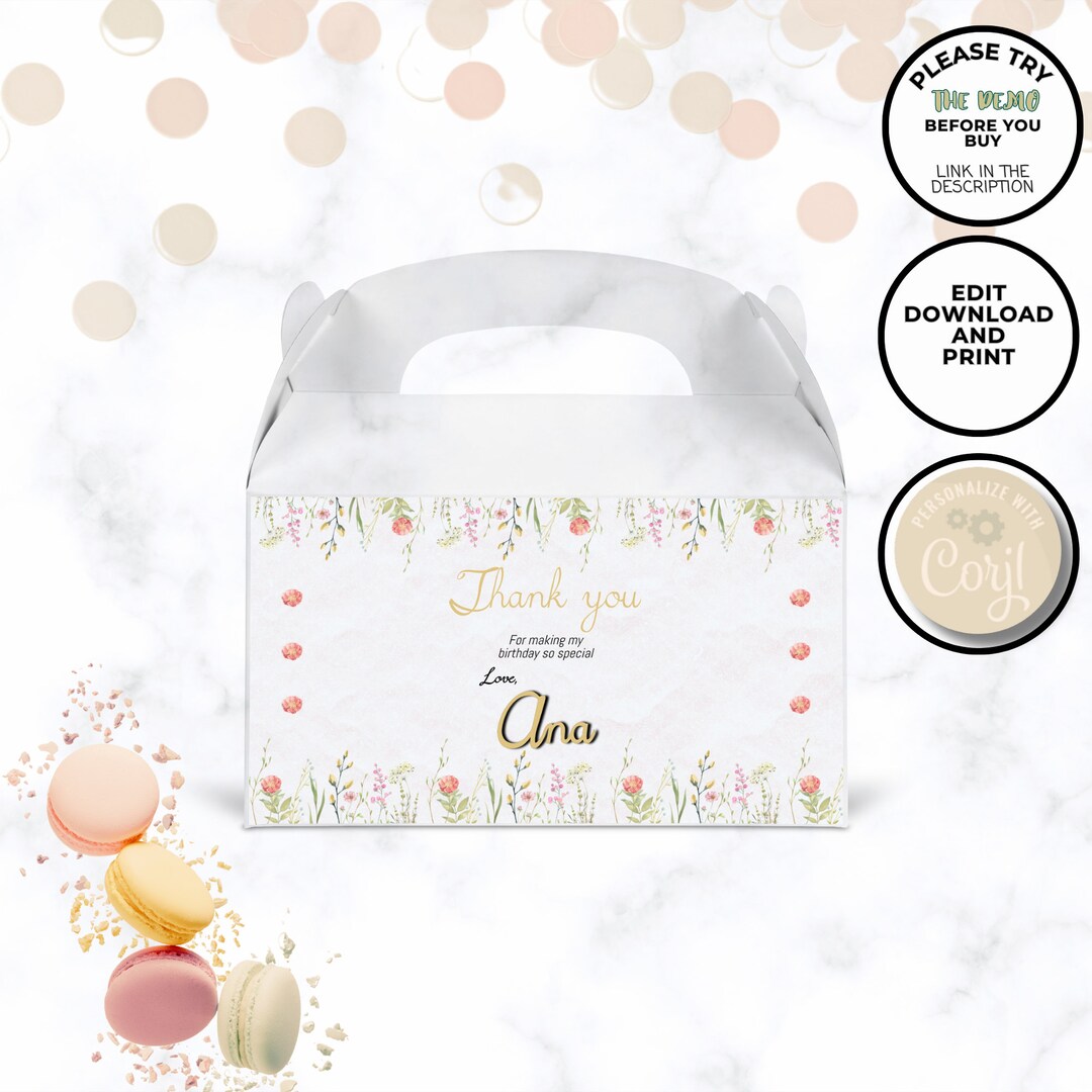 Editable Wildflower Favor Box Label, Printables Floral Garden Party ...