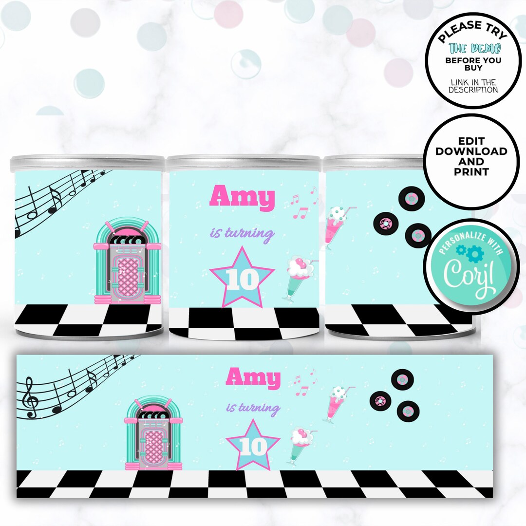 Editable Sock Hop Potato Chips Can Label, Printable 50's Retro Potato ...