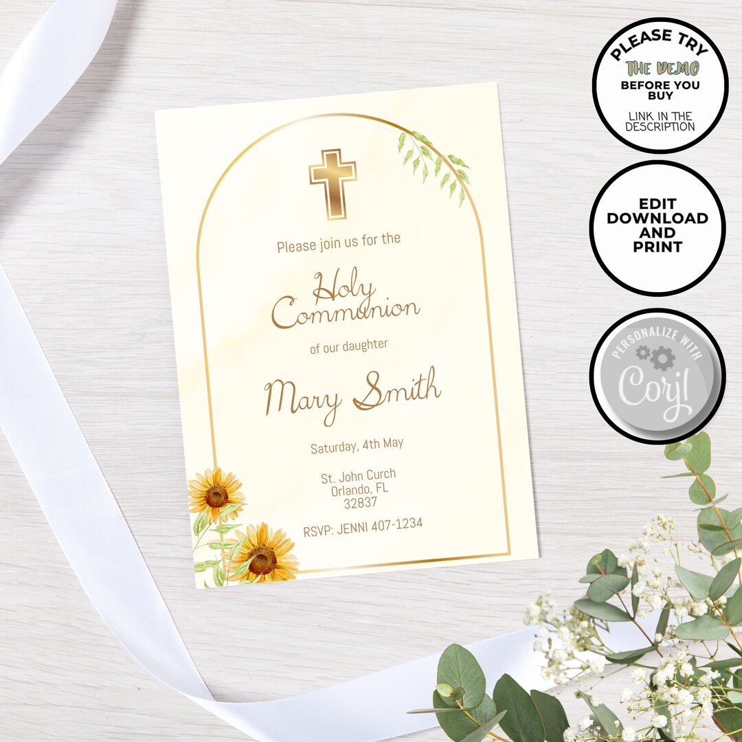 Editable Holy Communion Invitation, Customizable First Communion Invite ...