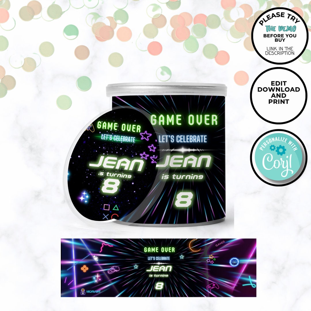 Editable Arcade Chip Can Label. Arcade and Laser Tag Mini Chips Can ...