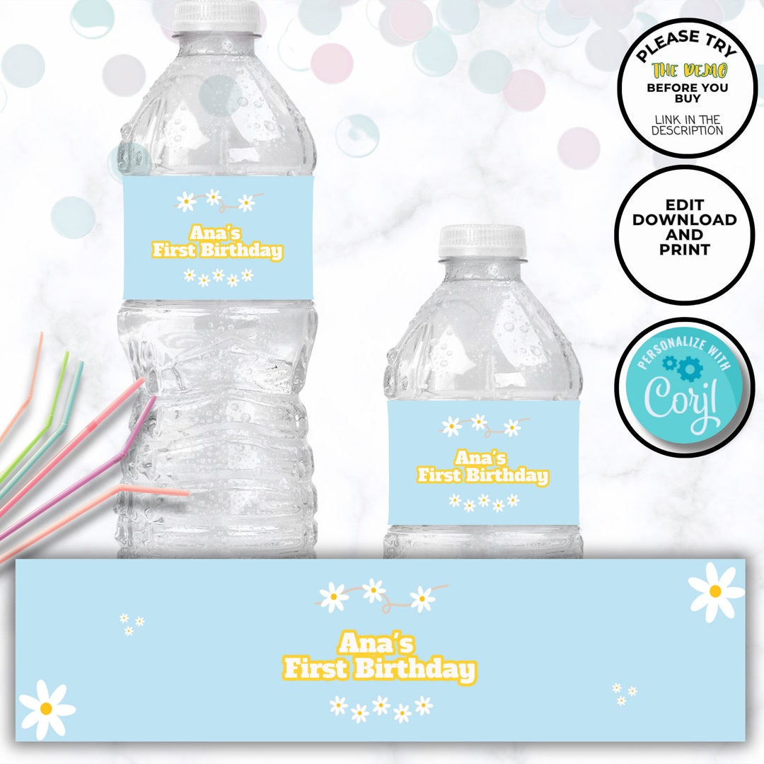 Editable Daisy Water Bottle Labels, Printable Daisy Birthday Party ...