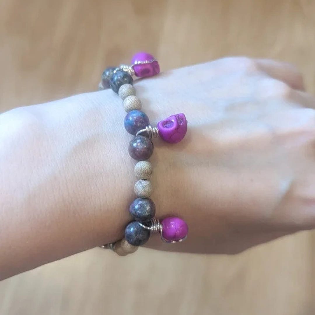 CHARMED Fuschia Skull Howlite Ruby Fuchsite Silkwood Bead Charm ...