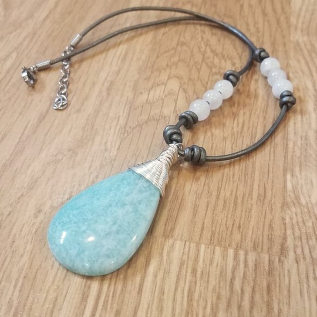 BEATRICE Silver Wrapped Russian Amazonite Pendant Asymmetrical ...
