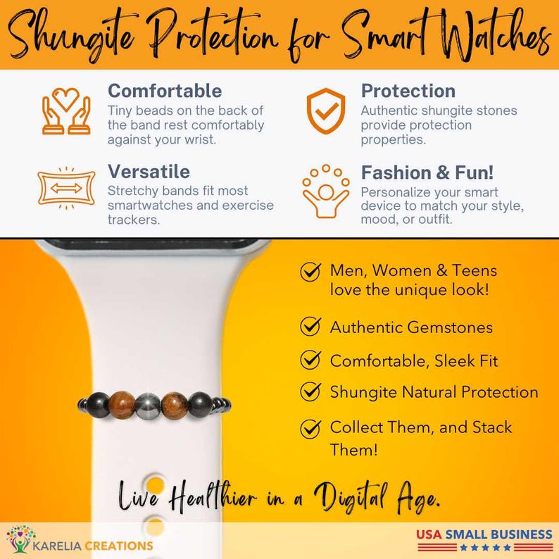 Triple Protection Smart Watch Band Charms Loops | Shungite Tigers Eye ...