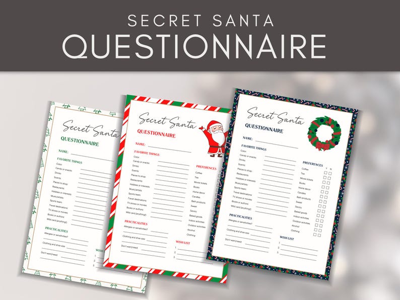 Secret Santa Questionnaire Printable, Team Building Activity, Editable ...