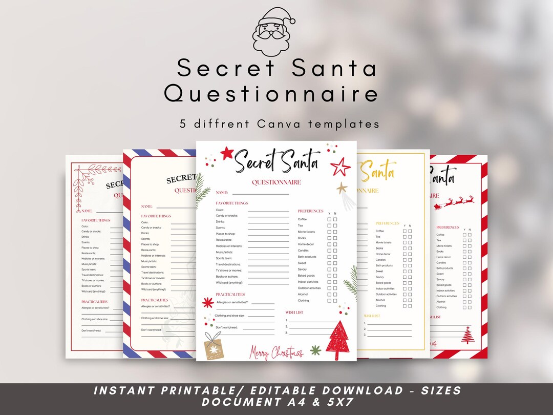 Secret Santa Questionnaire Printable, Team Building Activity, Editable ...