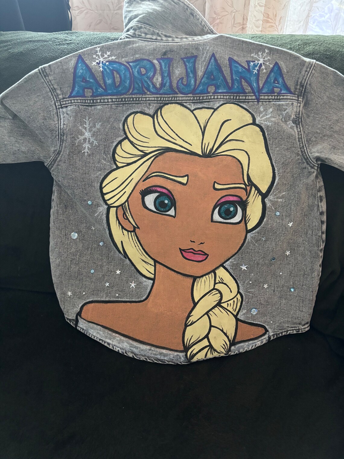 Elsa “frozen” Denim Jacket Painted and Decorated by Hand. - Etsy
