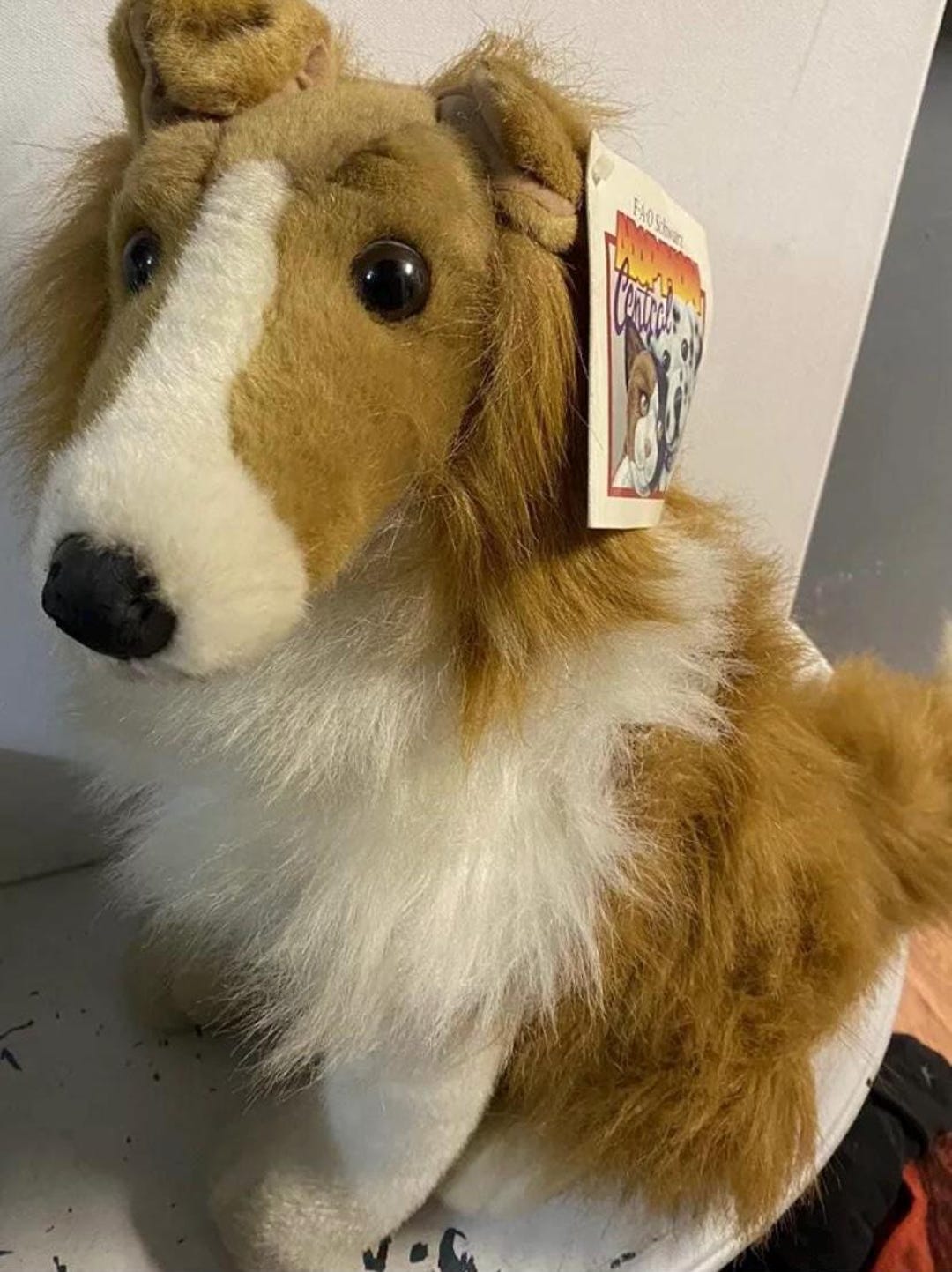 Vintage Stuffed Animal Dog Collie Lassie FAO Schwarz Adoption Central ...