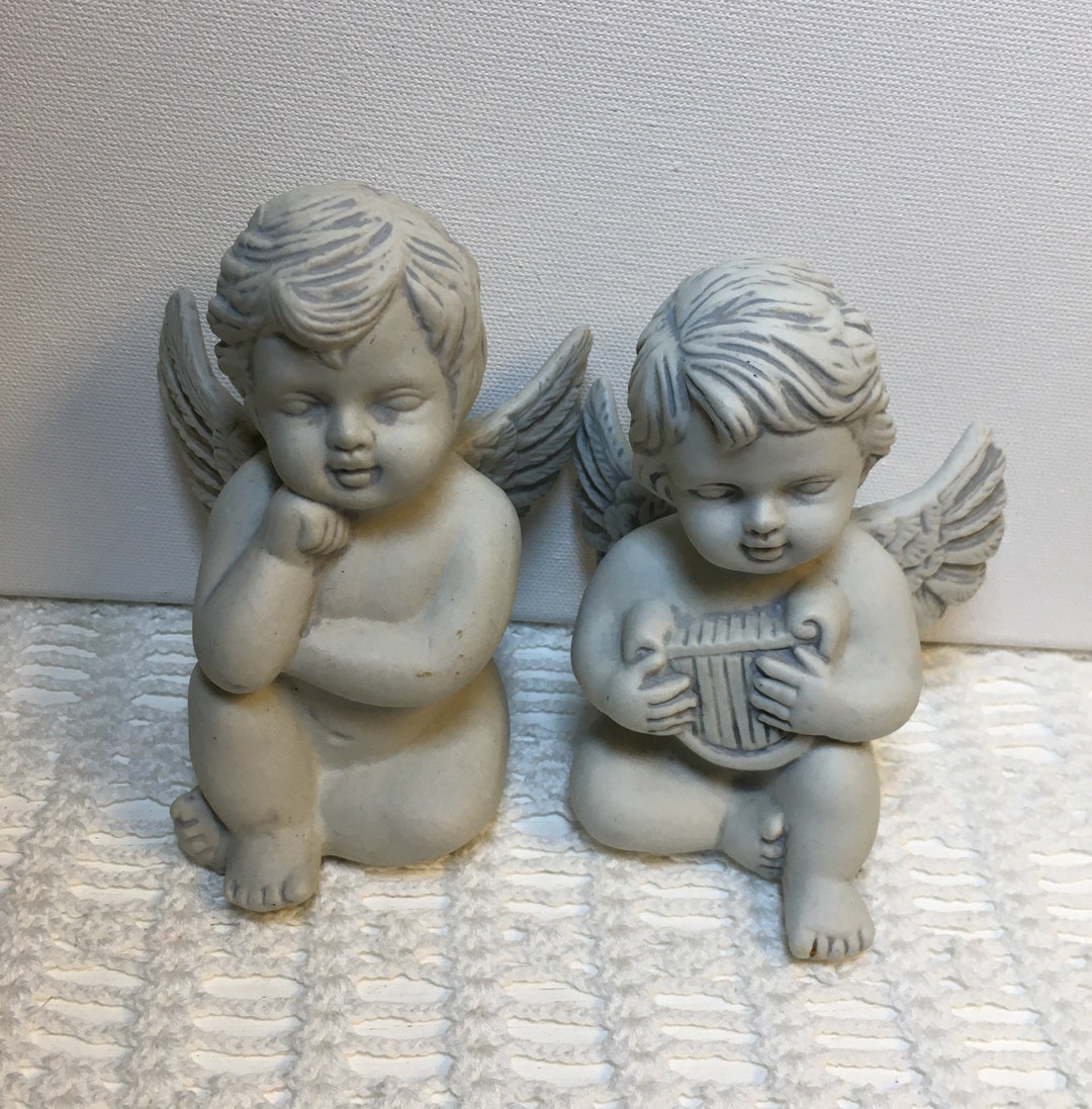 Vintage | Cherub Statues | White Sitting Angels | Unique Hand Crafted ...