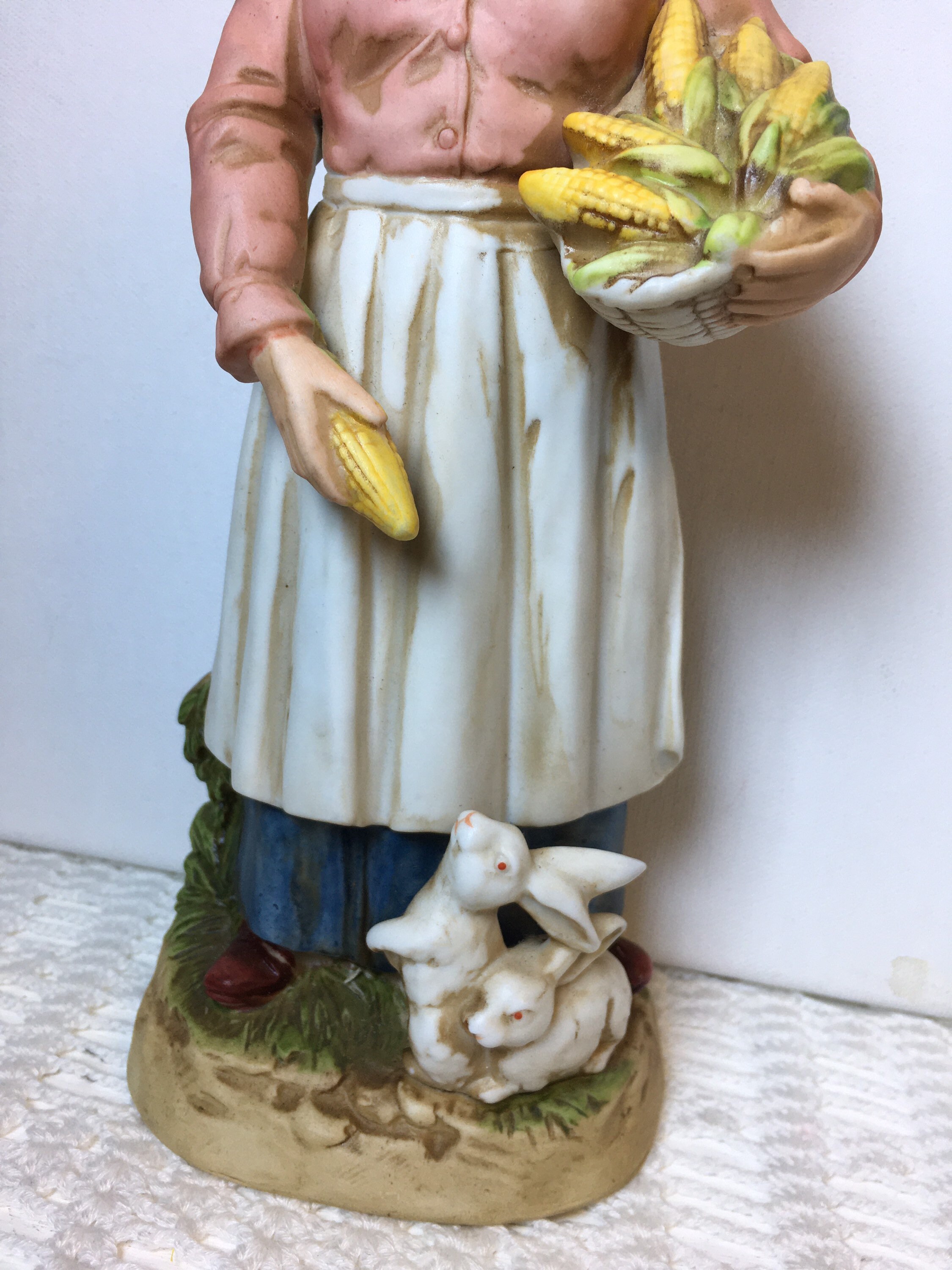 Vintage Ceramic Large Homco figurine Old Woman Corn Bunny Bunnies ...