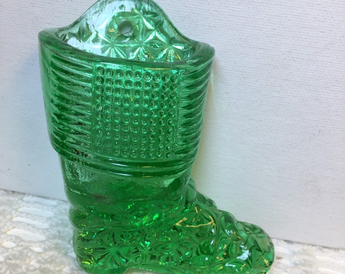 Vintage Emerald Green Glass Cowboy Boot Shoe Hanging Match Lighter or ...