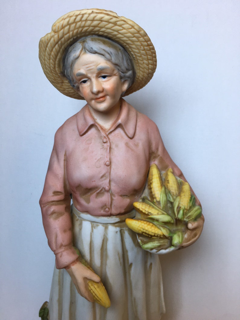 Vintage Ceramic Large Homco figurine Old Woman Corn Bunny Bunnies ...