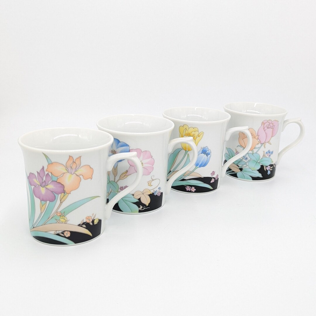 Porcelain Floral Mugs, Set of 4 - Etsy