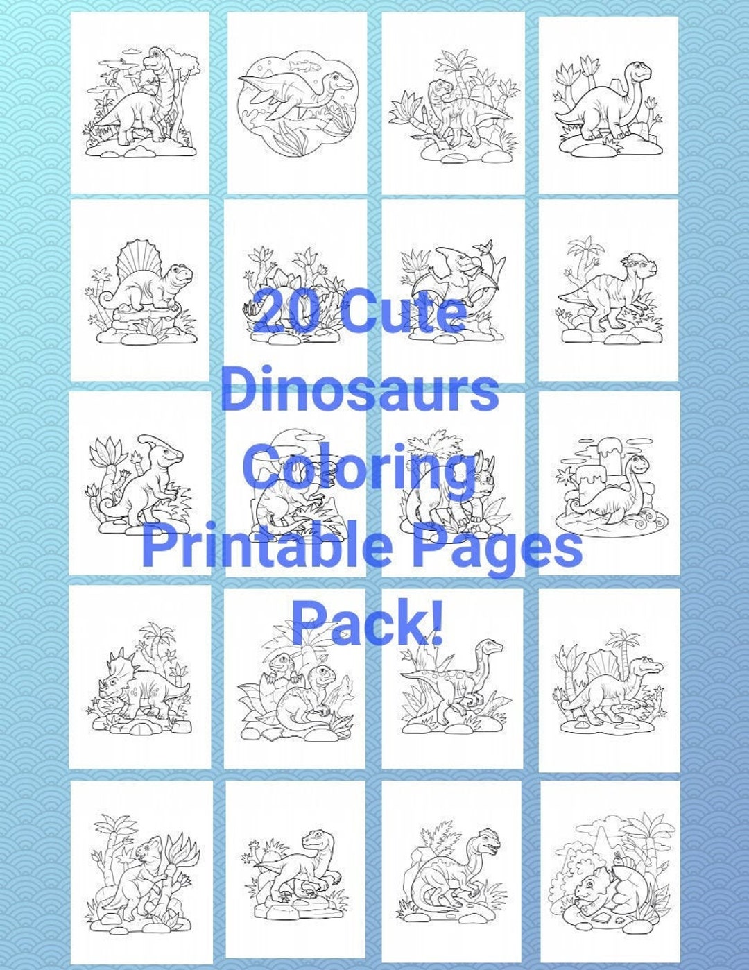 20 Dinosaur Coloring Pages Pack - Etsy