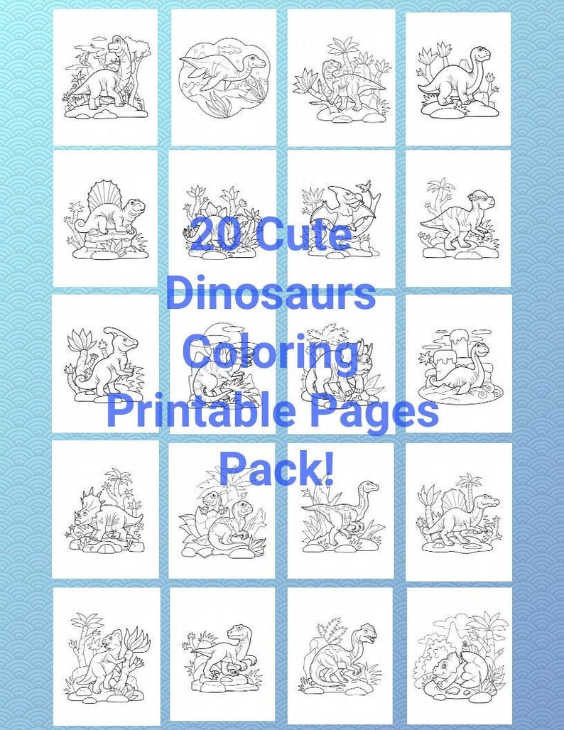 20 Dinosaur Coloring Pages Pack - Etsy