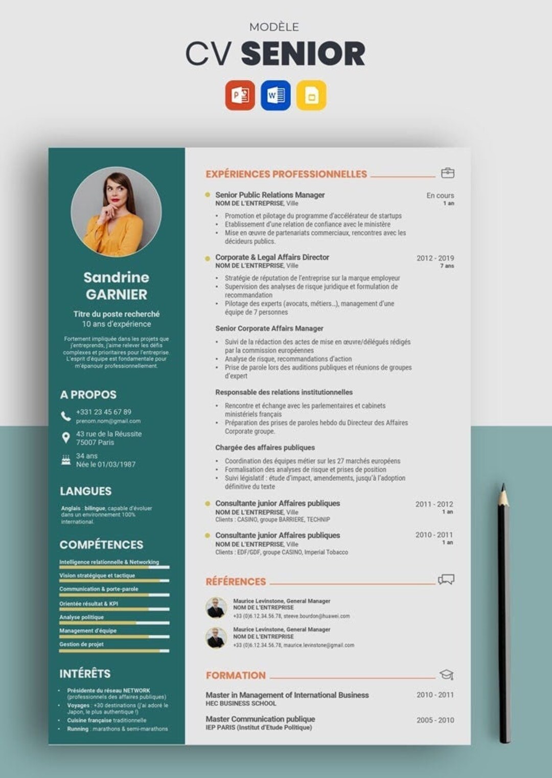 Modern Resume Template: Senior Cv Templates for Word & Powerpoint With ...