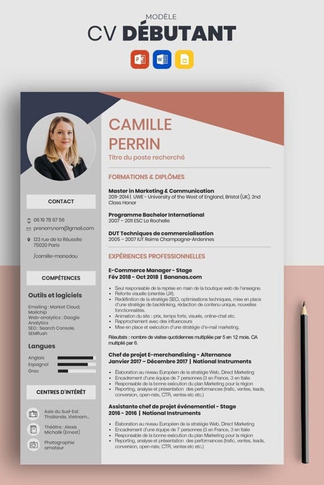 Design Resume Template: Student Cv Templates for Word & - Etsy