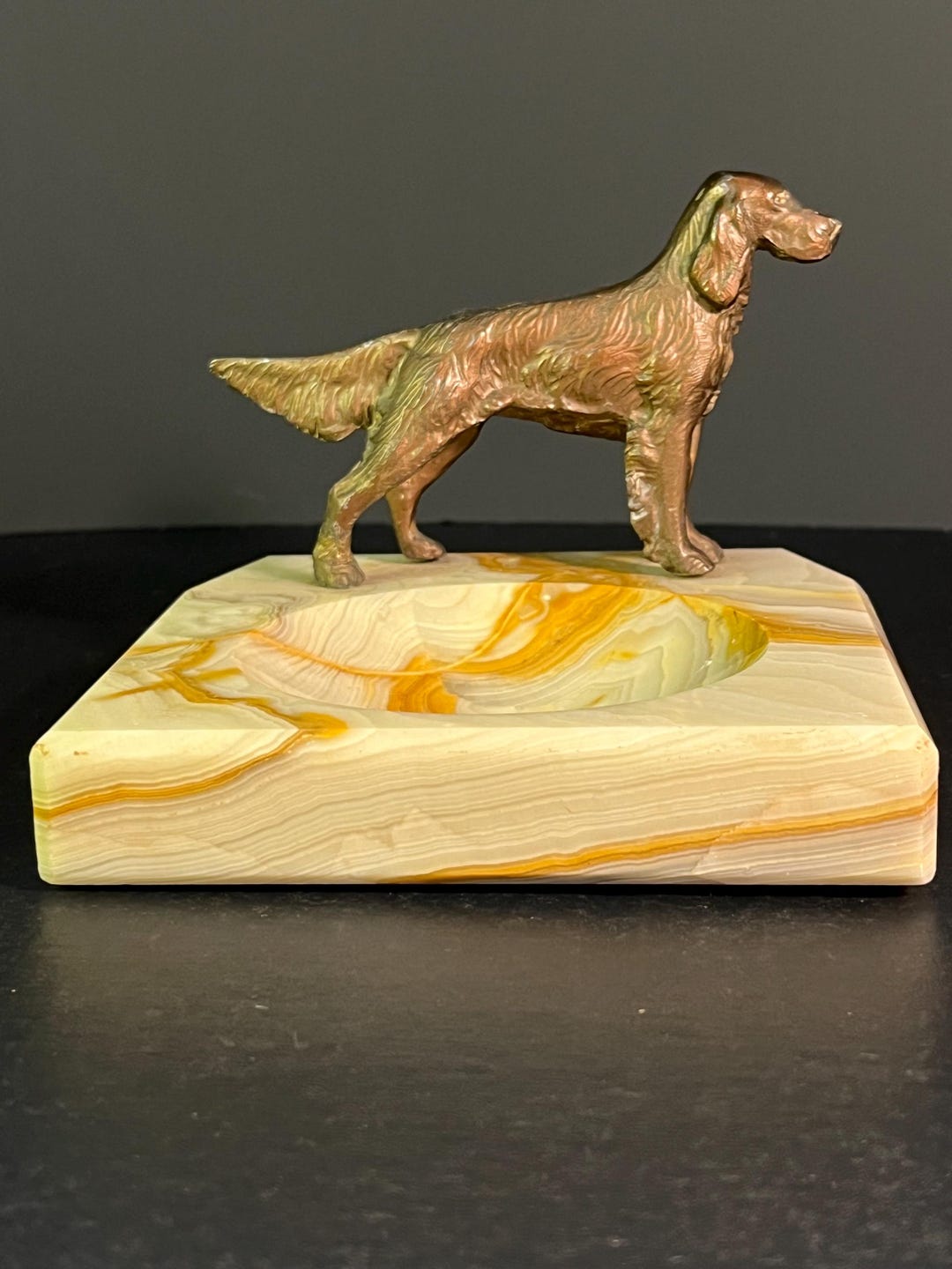 Vintage Art Deco Slag Ashtray With Bronze Dog - Etsy