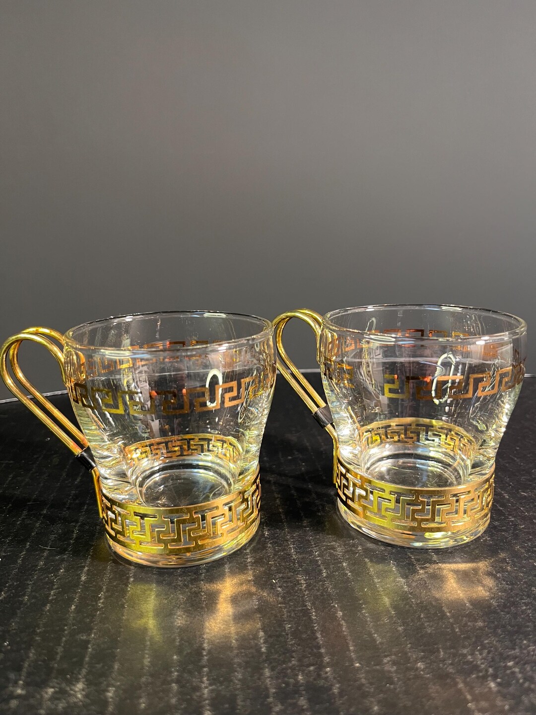 Set of Two Vintage Soviet Russian Tea Glasses PODSTAKANNIK Gold Plated ...