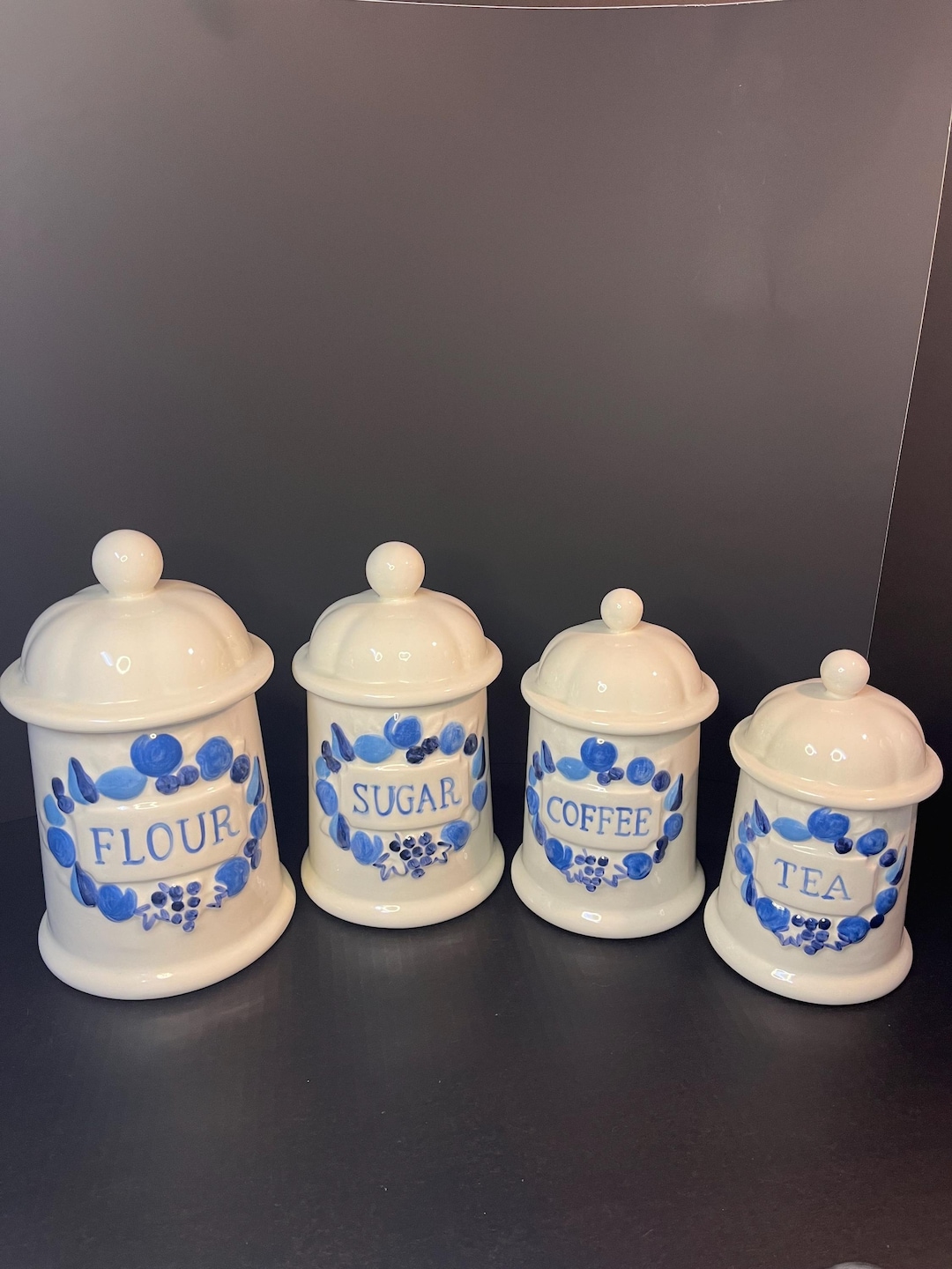 Vintage Blue and White Porcelain Canister Set by N.S. Gustin Co. - Etsy