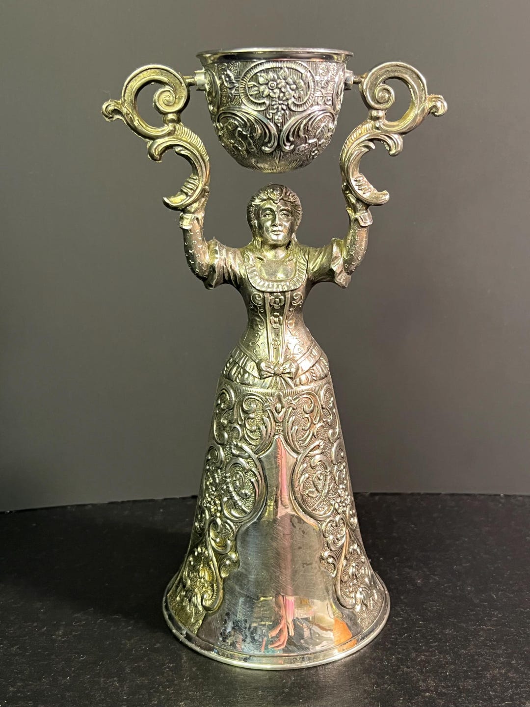 Vintage Silver Plated Double Cup Wedding Goblet Toasting Cup Gold Wash ...