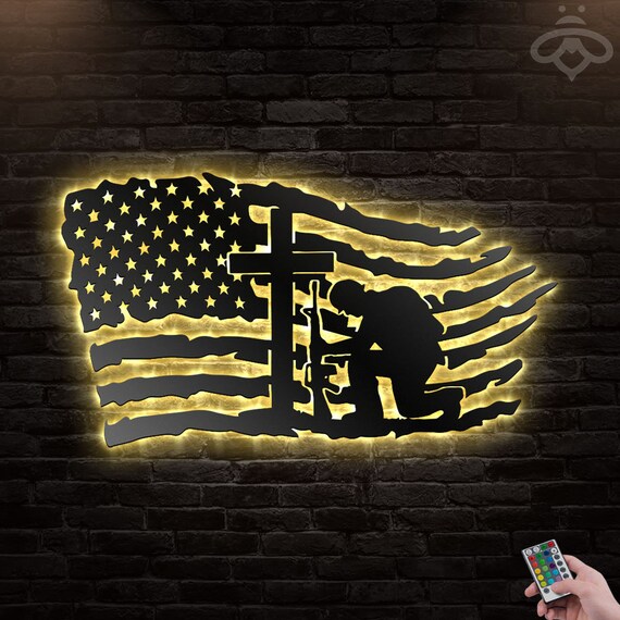 Wall Décor US Military Battle Cross Metal Wall Art With LED Lights ...