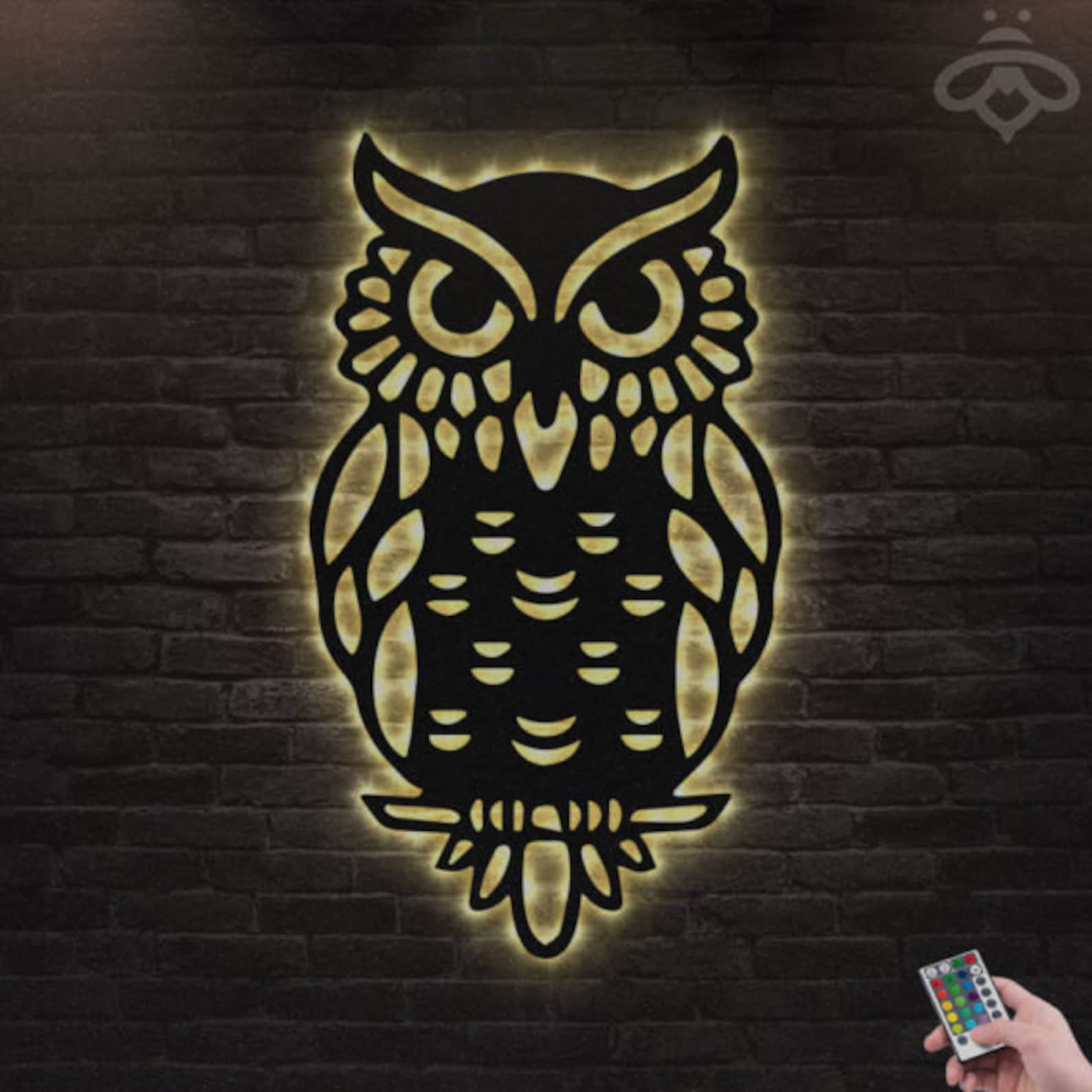 Owl Metal Wall Art With LED Lights Owl Sign Decoration For | Etsy