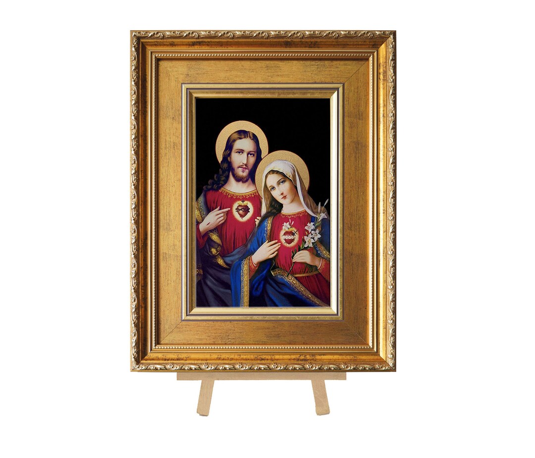 Painting Heart of Jesus and Mary Made Image Bild Handmade - Etsy