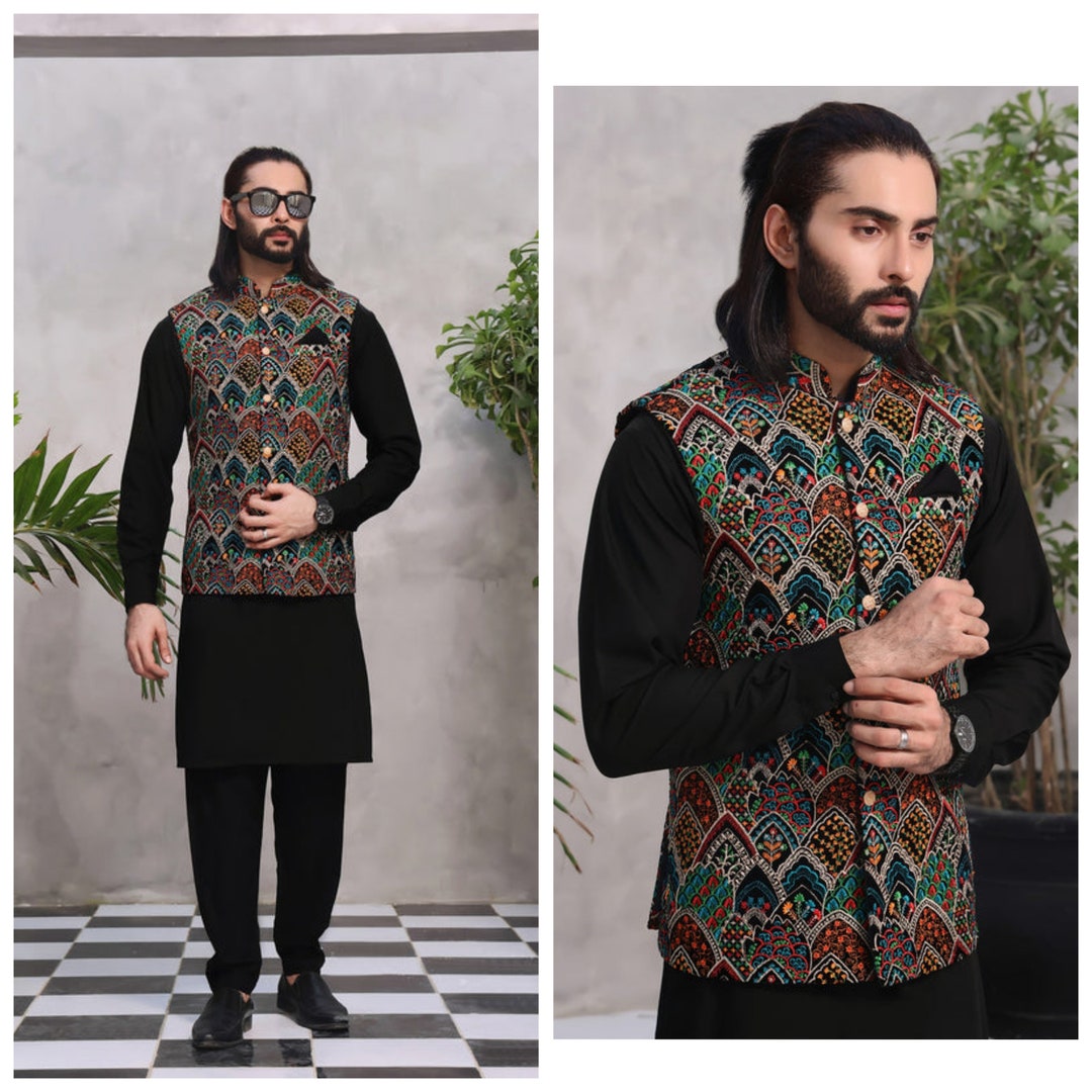 Men Pakistani Indian Multi Color Waist Coat Shalwar Kameez - Etsy
