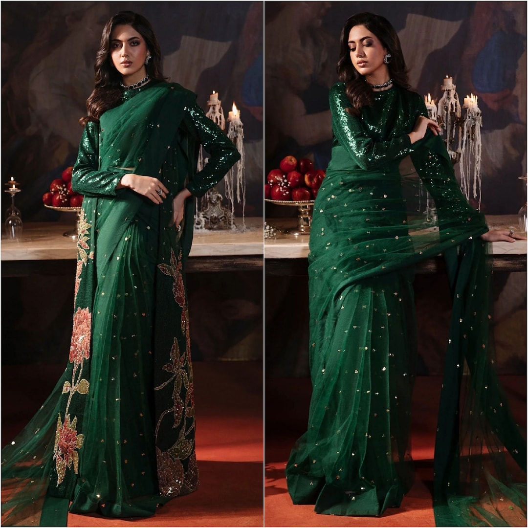 Poly Net Saree With Net Goan With Pakistani Indian Designer Wedding ...