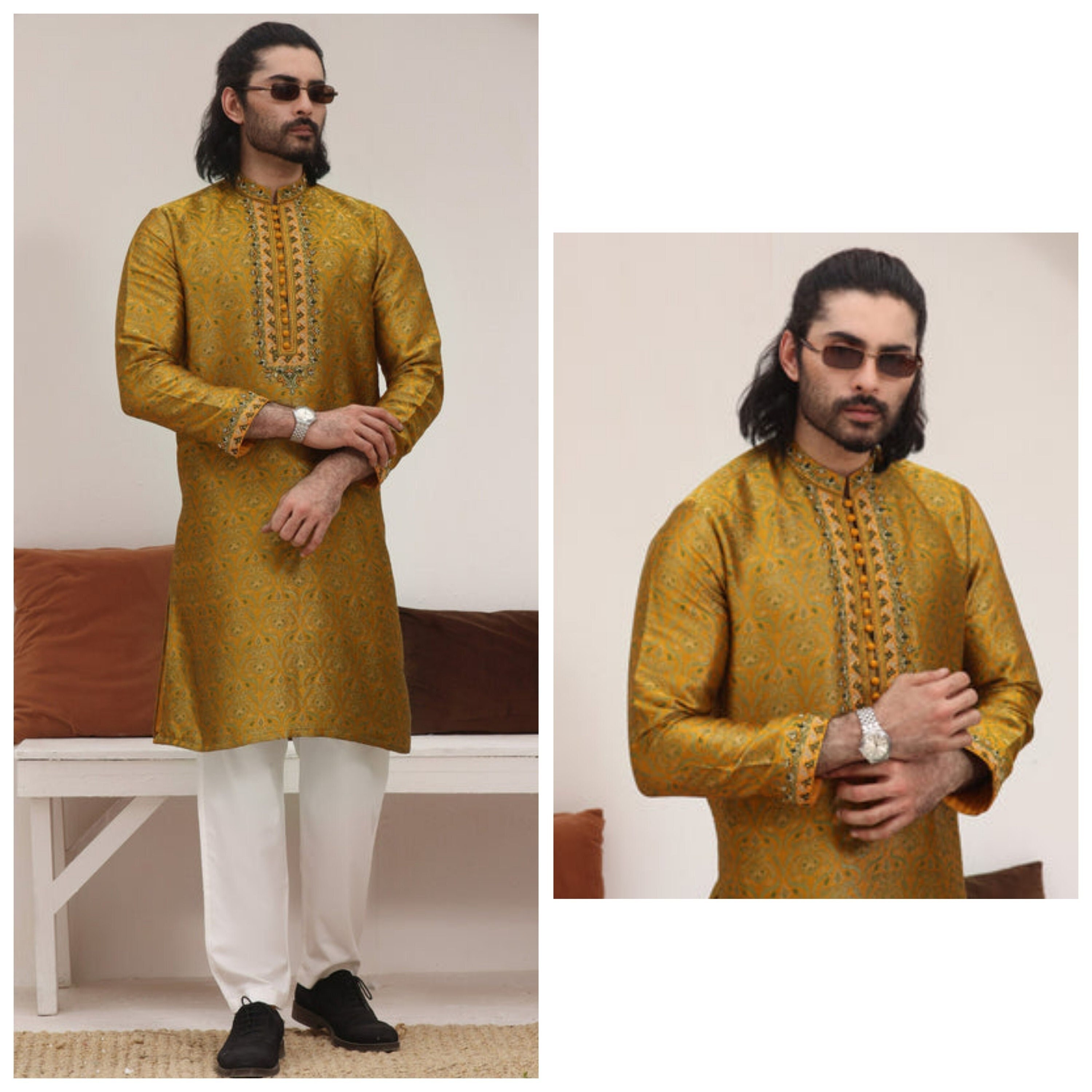 Mens Mehndi Kurta , Mens Ethnic Wear , Mens Heldi Dress , Mens Haldi ...