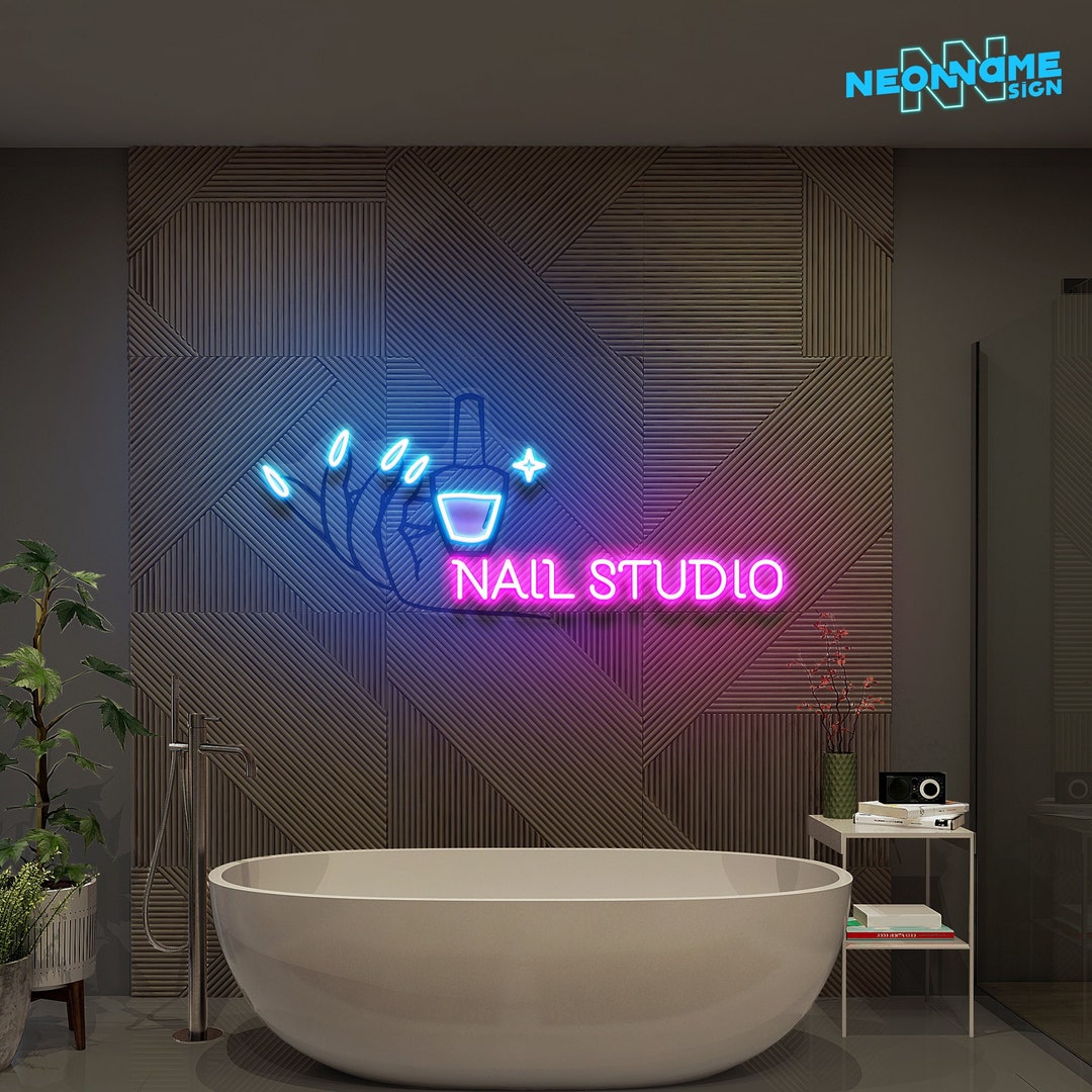 Custom Hand Nail Sign Hand Nails Logo Nail Neon Sign Hand - Etsy