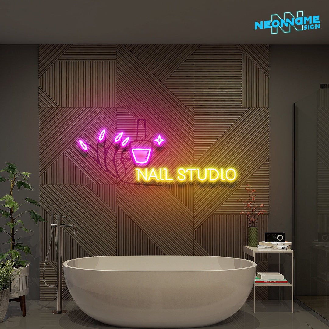 Hand Nail Neon Sign Hand Nails Logo Nail Neon Sign Hand - Etsy
