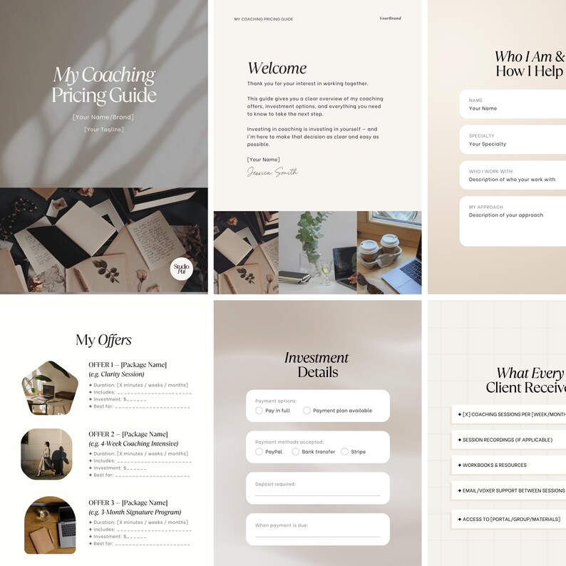 Coaching Pricing Guide Template Canva Template Beige Minimalist Sofort ...