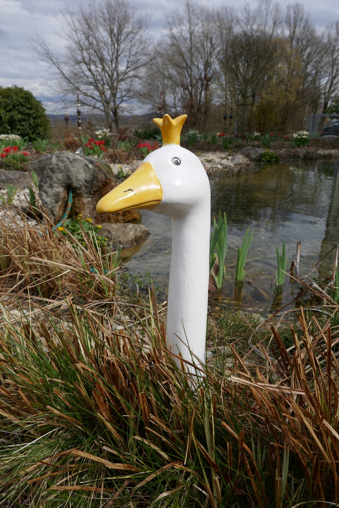 Garden Stake Ceramic Goose Large With Crown Frost-proof Decoration Gift ...