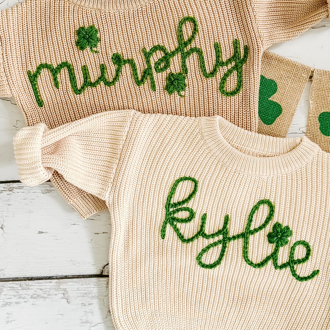 Personalized Irish Baby Name Sweater | Hand Embroidered Shamrock Baby ...