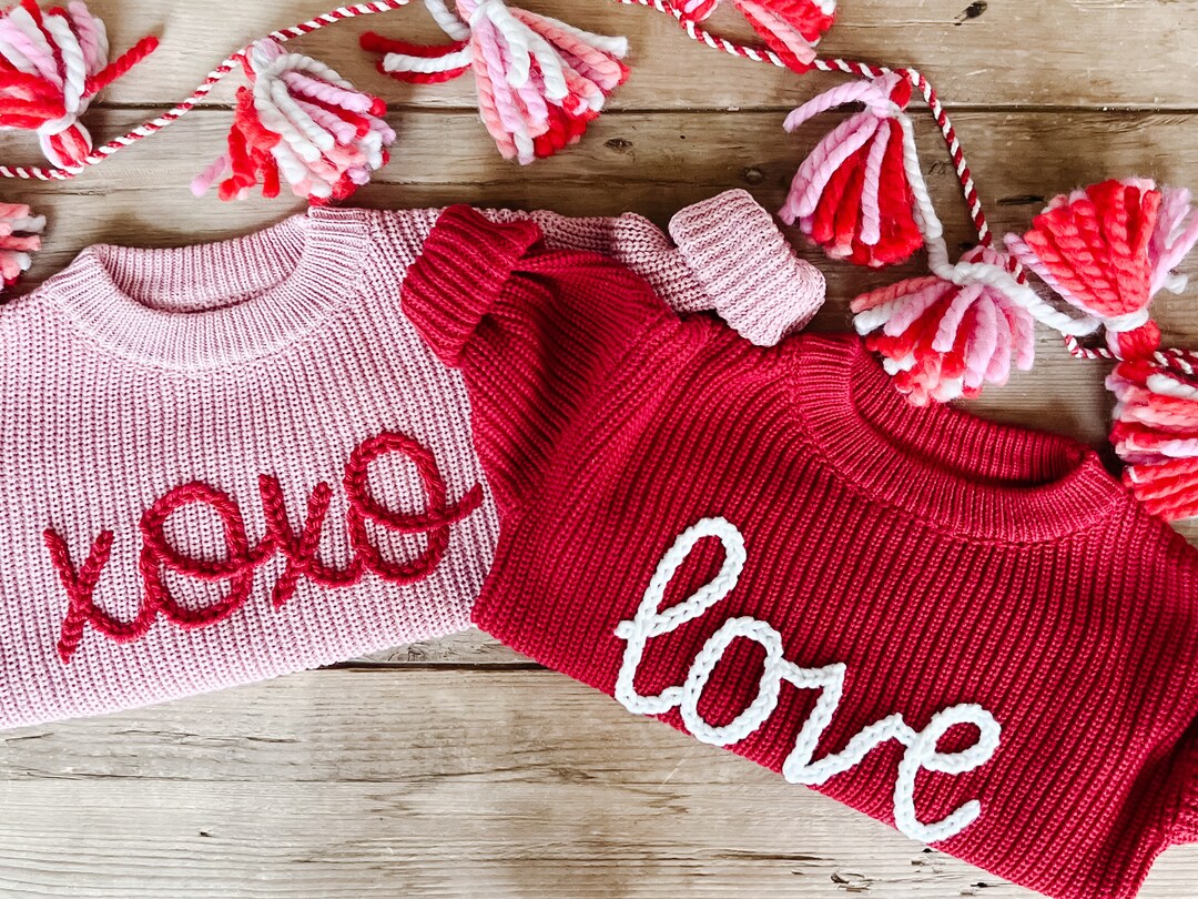 Personalized Hand Embroidered Valentine's Day Baby and Toddler Sweaters ...