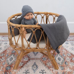 Huck | Baby Boy With Blue Eyes and Smoky Blue Romper and Hat - Etsy