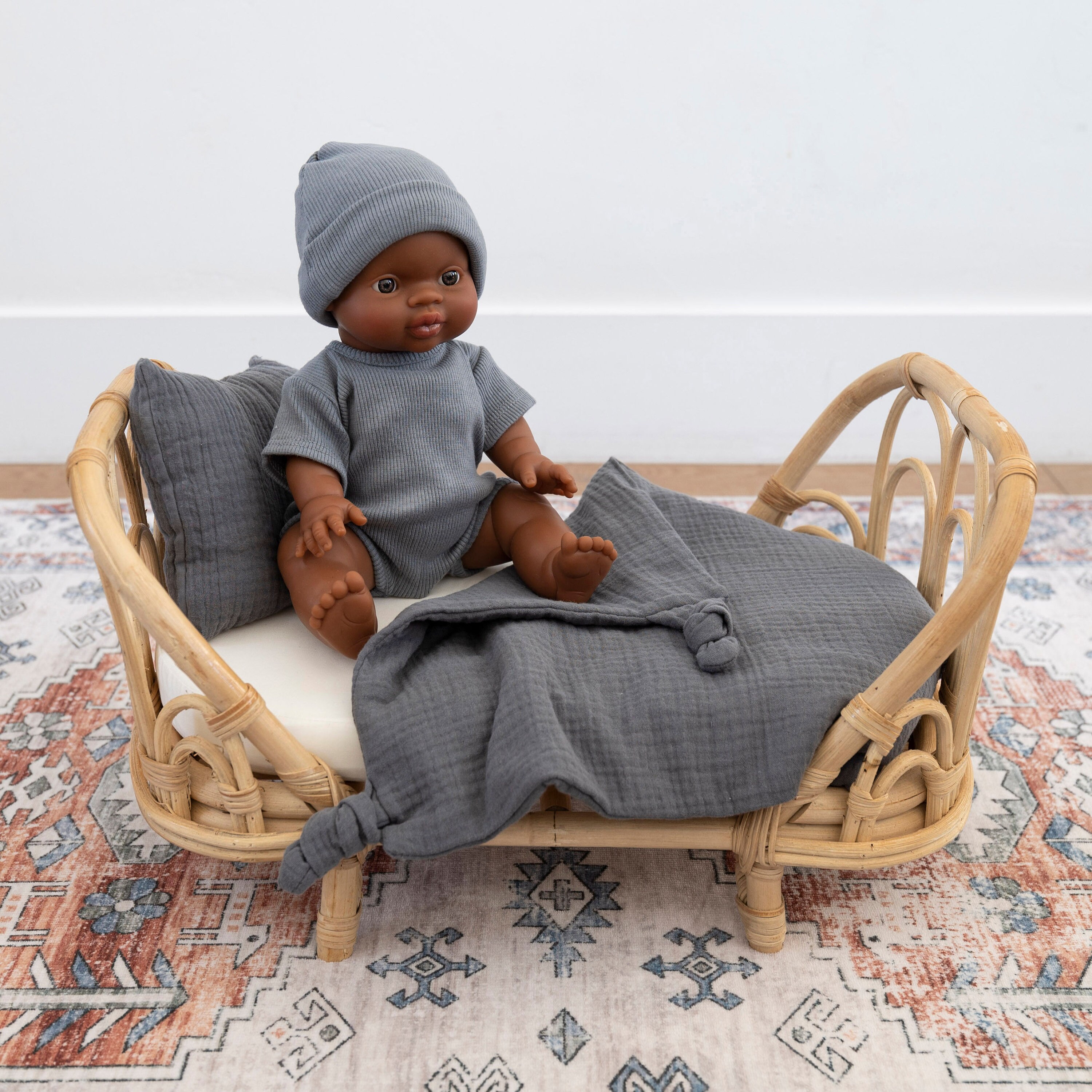 Jude | African Baby Boy With Brown Eyes and Smoky Blue Romper and Hat ...