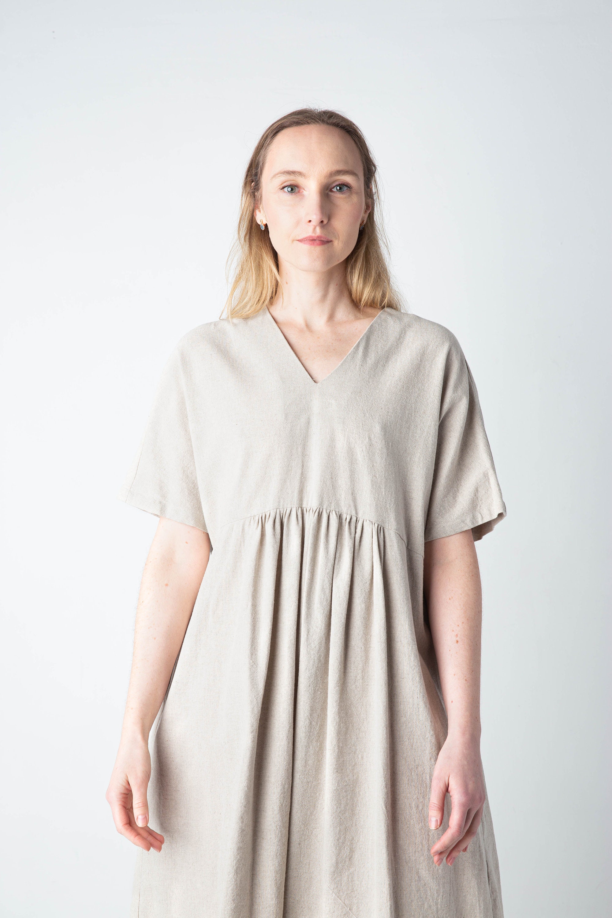 Loose Silhouette Linen Dress for Women, Comfortable Oversize Dress, V ...