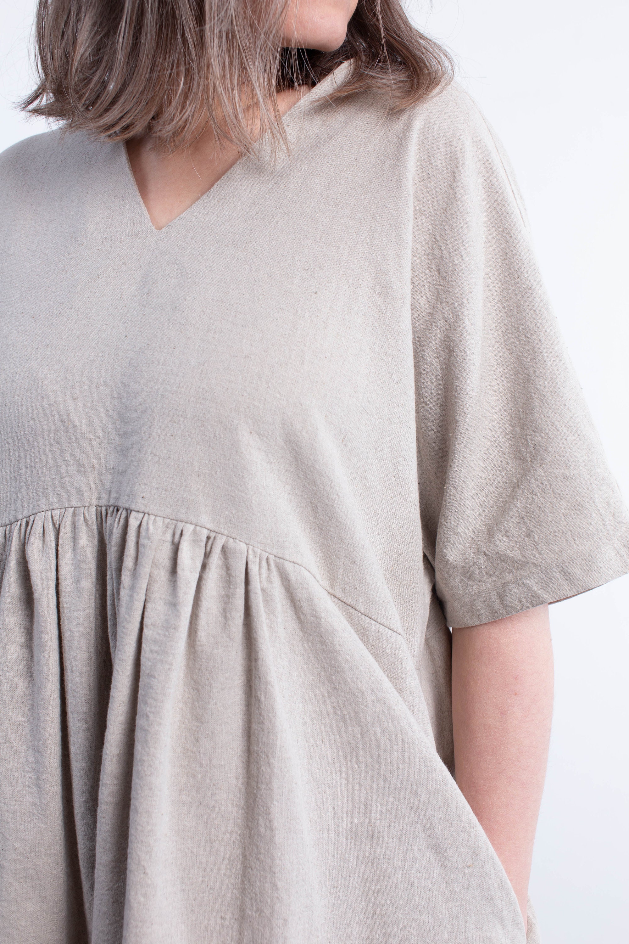 Loose Silhouette Linen Dress for Women, Comfortable Oversize Dress, V ...