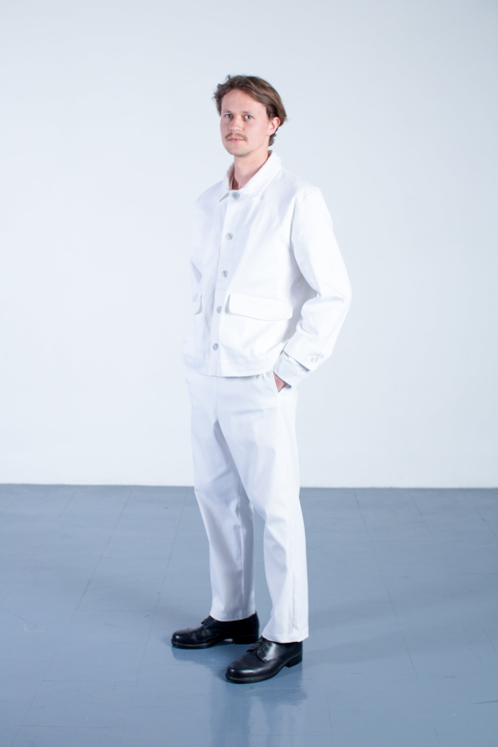 White Denim Jacket for Men, Loose Silhouette Men Jacket With Buttons ...