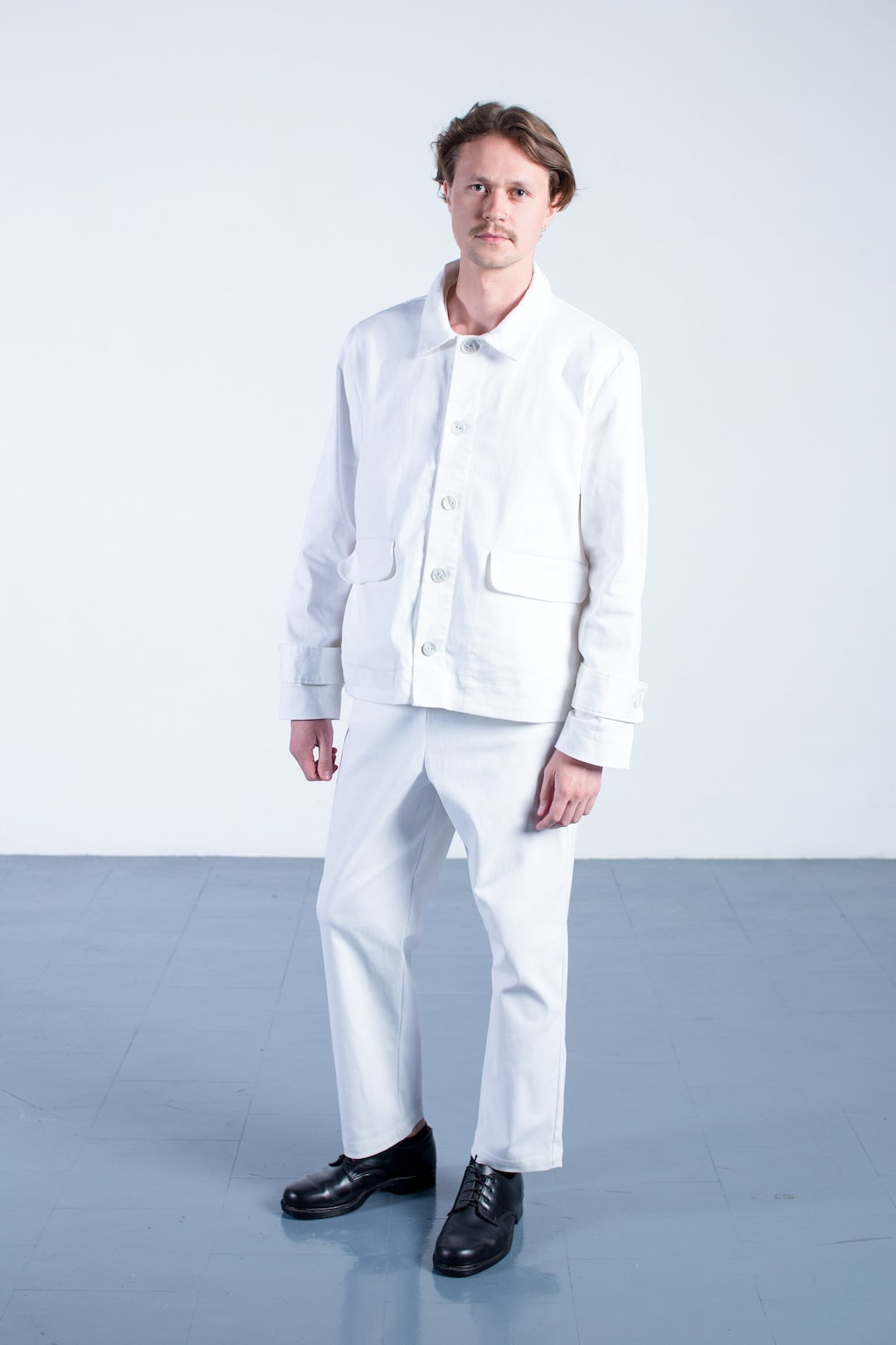 White Denim Jacket for Men, Loose Silhouette Men Jacket With Buttons ...