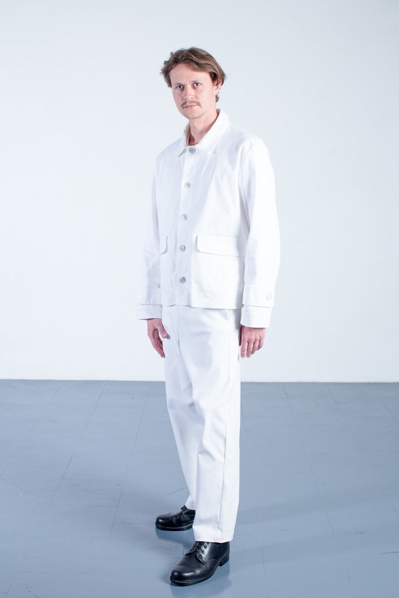 White Denim Jacket for Men, Loose Silhouette Men Jacket With Buttons ...